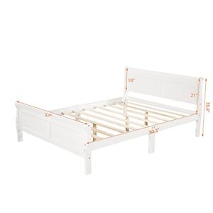 Harper & Bright Designs Wooden Full Platform Bed Full Bed Frame with Headboard and Footboard, Sleigh Bed with Wood Slat Support (Full, White)