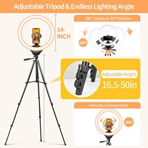 Sensyne 14'' Ring Light with Extendable Phone Tripod, Selfie LED Circle Light with Stand and Phone Holder for Video Recording/YouTube/TikTok/Live Stream, Compatible with All Phones and Cameras