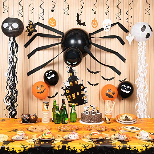 DECORLIFE Halloween Party Decorations, Halloween Decorations Indoor Including Happy Halloween Banner, Wire Lanterns, Hanging Swirls, Castle and Bats Centerpiece, Spiders and Web, Balloons