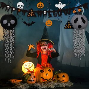 DECORLIFE Halloween Party Decorations, Halloween Decorations Indoor Including Happy Halloween Banner, Wire Lanterns, Hanging Swirls, Castle and Bats Centerpiece, Spiders and Web, Balloons