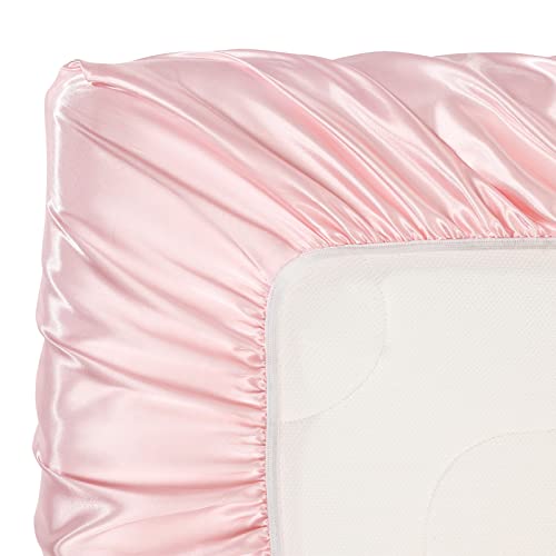 SiinvdaBZX Satin Crib Sheets for Girls, Silky Soft Pink Crib Fitted Sheets for Standard Crib and Toddler Mattress, 28 x 52 x 8In (Pack of 1)