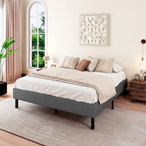 allewie full size upholstered platform bed frame/wood slats support/low profile bed frame/no box spring needed/easy assembly/dark grey