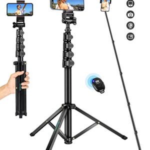 70" Phone Tripod Stand for Recording, Selfie Stick Tripod with Remote Phone Mount, Flexible Travel Tripod for Video Vlogging Photography, Compatible with iPhone Android iPad Cell Phone and Camera