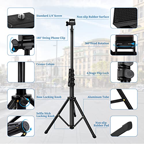 70" Phone Tripod Stand for Recording, Selfie Stick Tripod with Remote Phone Mount, Flexible Travel Tripod for Video Vlogging Photography, Compatible with iPhone Android iPad Cell Phone and Camera