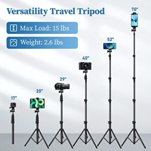 70" Phone Tripod Stand for Recording, Selfie Stick Tripod with Remote Phone Mount, Flexible Travel Tripod for Video Vlogging Photography, Compatible with iPhone Android iPad Cell Phone and Camera