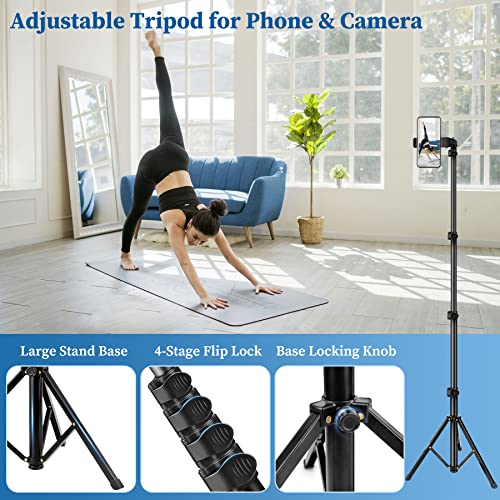 70" Phone Tripod Stand for Recording, Selfie Stick Tripod with Remote Phone Mount, Flexible Travel Tripod for Video Vlogging Photography, Compatible with iPhone Android iPad Cell Phone and Camera