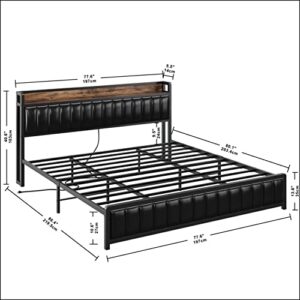 ANCTOR King Bed Frame with Storage Headboard & Footboard, Upholstered Platform Bed with USB Ports & Outlets, Strong Steel Slats Support Mattress Foundation, No Box Spring Needed