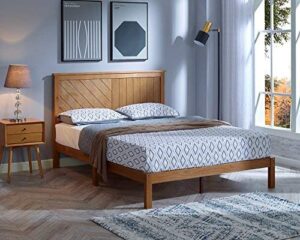 musehomeinc solid wood platform bed with headboard for bedroom,wood slat support & no box spring needed, unique style design,king