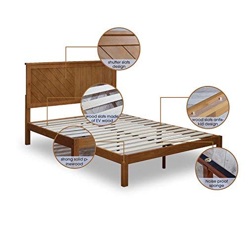 MUSEHOMEINC Solid Wood Platform Bed with Headboard for Bedroom,Wood Slat Support & No Box Spring Needed, Unique Style Design,King