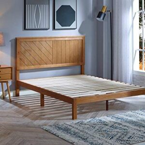 MUSEHOMEINC Solid Wood Platform Bed with Headboard for Bedroom,Wood Slat Support & No Box Spring Needed, Unique Style Design,King