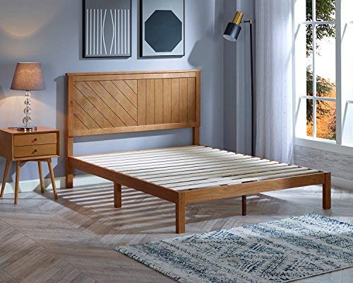 MUSEHOMEINC Solid Wood Platform Bed with Headboard for Bedroom,Wood Slat Support & No Box Spring Needed, Unique Style Design,King