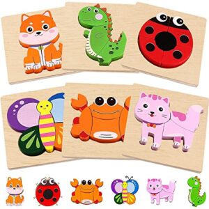 tmgooyier wooden toddler jigsaw puzzle gift toy for 1 2 3 years old boys and girls,6 pack animal shape montessori toy for infant,toddler sensory toy,fine motor skill early learning educational gift