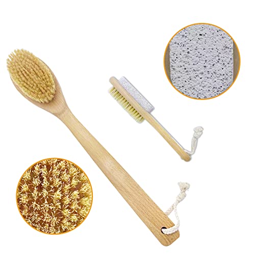 CARELAX Back Scrubber Brush,Long Handle Bath Brush for Shower, Soft but Stiff Shower Bristles and Pumice Stone Brush, Body Exfoliating Brush for Wet or Dry Brushing