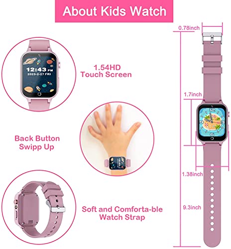 AOYMJRS Kids Smart Watch with 26 Puzzle Games Camera Video Music Player Tracking Pedometer Flashlight 12/24 hr Educational Toys, Gifts for Kids Ages 3+Year Olds (Pink)