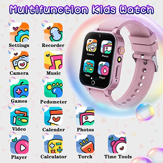 AOYMJRS Kids Smart Watch with 26 Puzzle Games Camera Video Music Player Tracking Pedometer Flashlight 12/24 hr Educational Toys, Gifts for Kids Ages 3+Year Olds (Pink)