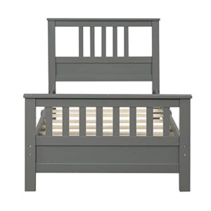 Merax Solid Wood Bed Frame with Headboard and Footboard/No Box Spring Needed/Easy Assembly for Kids Platform, Gray(Twin)