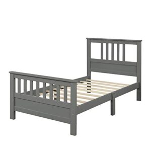 Merax Solid Wood Bed Frame with Headboard and Footboard/No Box Spring Needed/Easy Assembly for Kids Platform, Gray(Twin)