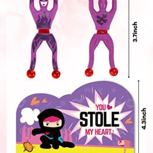 DG-Direct 28 Packs Valentine's Day Cards with Sticky Wall Climbing Men Ninja Toys, Kids Valentine Party Favor, Valentine's Day School Classroom Prizes, Valentine Exchange Gift