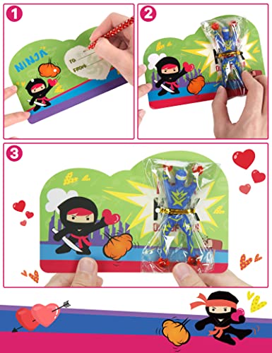 DG-Direct 28 Packs Valentine's Day Cards with Sticky Wall Climbing Men Ninja Toys, Kids Valentine Party Favor, Valentine's Day School Classroom Prizes, Valentine Exchange Gift