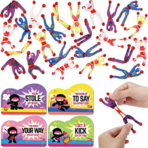 DG-Direct 28 Packs Valentine's Day Cards with Sticky Wall Climbing Men Ninja Toys, Kids Valentine Party Favor, Valentine's Day School Classroom Prizes, Valentine Exchange Gift