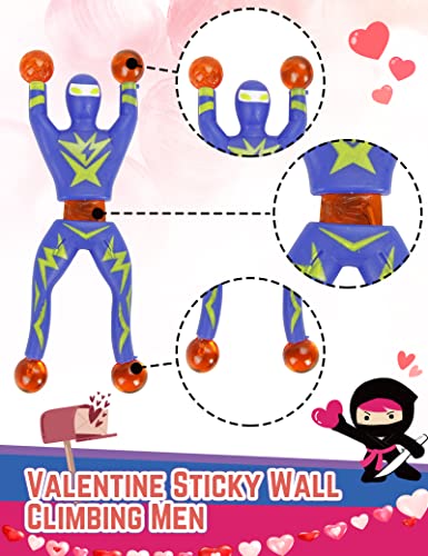 DG-Direct 28 Packs Valentine's Day Cards with Sticky Wall Climbing Men Ninja Toys, Kids Valentine Party Favor, Valentine's Day School Classroom Prizes, Valentine Exchange Gift