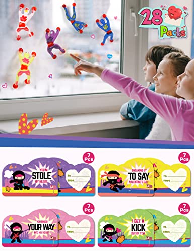 DG-Direct 28 Packs Valentine's Day Cards with Sticky Wall Climbing Men Ninja Toys, Kids Valentine Party Favor, Valentine's Day School Classroom Prizes, Valentine Exchange Gift