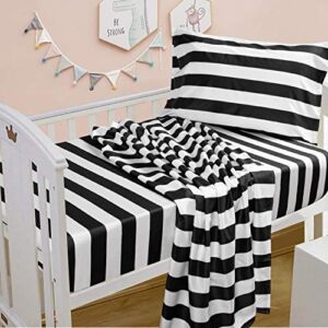 NTBAY 100% Brushed Microfiber Striped Fitted Crib Sheet, Super Soft and Cozy 28x52 Black and White Crib Sheet for Standard Crib and Toddler Mattresses, Boys, Girls, Unisex, 28x52 Inches