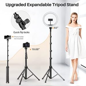 13" Selfie Ring Light with 63" Tripod Stand & 2 Phone Holders, LED Ring Light with 3 CCT & 39 RGB Colors Modes, Selfie Light for Makeup/Photography/Videos/Vlog/TikTok