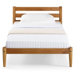 Mid-Century Modern Platform Bed/Solid Wood/Slat Headboard/Mattress Foundation of 10 Wood Slats - No Box Spring Needed/Easy Assembly, Mult. Colors, Twin (Castanho)