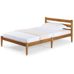 Mid-Century Modern Platform Bed/Solid Wood/Slat Headboard/Mattress Foundation of 10 Wood Slats - No Box Spring Needed/Easy Assembly, Mult. Colors, Twin (Castanho)