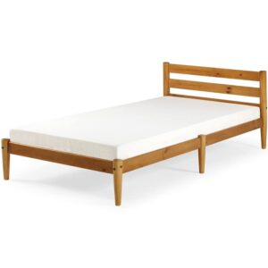 Mid-Century Modern Platform Bed/Solid Wood/Slat Headboard/Mattress Foundation of 10 Wood Slats - No Box Spring Needed/Easy Assembly, Mult. Colors, Twin (Castanho)