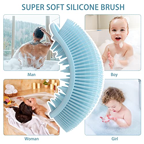 2 Pack Silicone Body Scrubber, 2 in 1 Bath and Shampoo Brush, Soft Silicone Loofah for Sensitive Skin, Double-Sided Body Brush for Men Women, Lathers Well, Gentle Exfoliating (Blue, Pink)