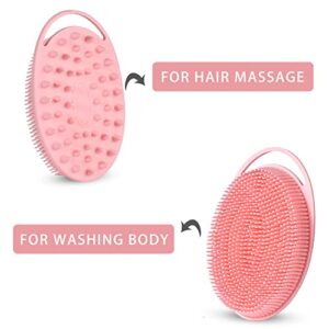 2 Pack Silicone Body Scrubber, 2 in 1 Bath and Shampoo Brush, Soft Silicone Loofah for Sensitive Skin, Double-Sided Body Brush for Men Women, Lathers Well, Gentle Exfoliating (Blue, Pink)