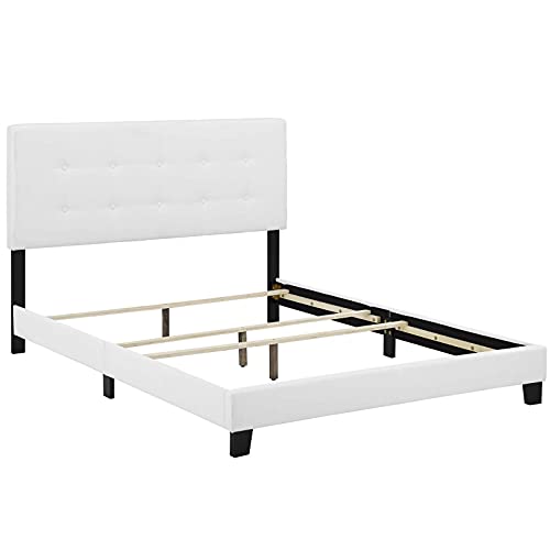 Modway Amira Tufted Fabric Upholstered Full Bed Frame With Headboard In White