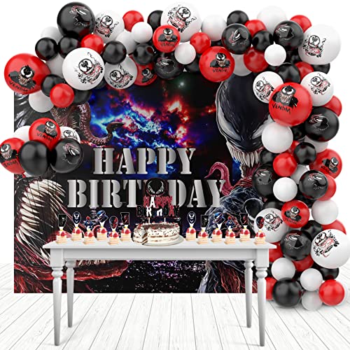 Venom Balloons Party Supplies Arch Garland Kit, Venom Backdrop, Cupcake Toppers,for Baby Shower Wedding Birthday Graduation Anniversary Party Decorations (black)