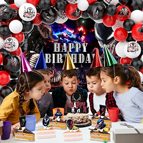 Venom Balloons Party Supplies Arch Garland Kit, Venom Backdrop, Cupcake Toppers,for Baby Shower Wedding Birthday Graduation Anniversary Party Decorations (black)