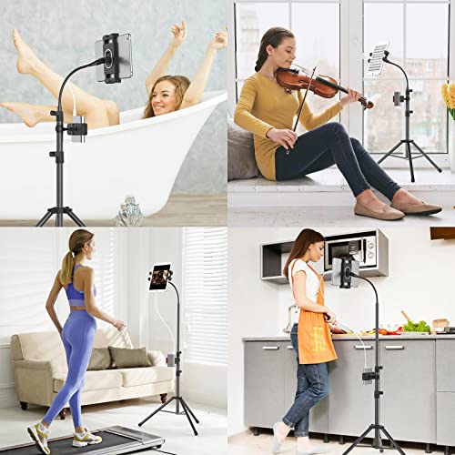 Ipad Tripod Stand,Gooseneck 63-inch Floor Stand for Tablet, iPad Floor Stand with 360° Rotating iPad Tripod Mount for iPhone iPad Mini, iPad Air, iPad Pro and All 4.7 -11.9 Inch Tablet And Phone