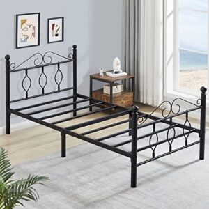 GreenForest Twin Bed Frame with Headboard Heavy Duty Metal Platform Bed Frame with Underbed Storage No Box Spring Needed Mattress Foundation, Black