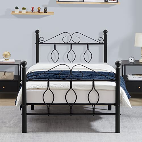 GreenForest Twin Bed Frame with Headboard Heavy Duty Metal Platform Bed Frame with Underbed Storage No Box Spring Needed Mattress Foundation, Black