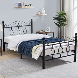 GreenForest Twin Bed Frame with Headboard Heavy Duty Metal Platform Bed Frame with Underbed Storage No Box Spring Needed Mattress Foundation, Black