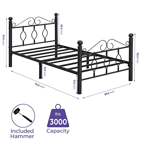 GreenForest Twin Bed Frame with Headboard Heavy Duty Metal Platform Bed Frame with Underbed Storage No Box Spring Needed Mattress Foundation, Black