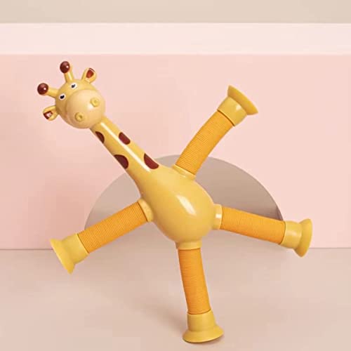 BEFOKA 4 PCS Telescopic Giraffe Suction Toys, Shape-Changing Giraffe Telescopic Tube Cartoon Toys, Stretch Novel Educational Toys (Colorful)