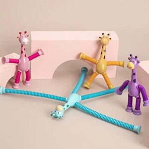 BEFOKA 4 PCS Telescopic Giraffe Suction Toys, Shape-Changing Giraffe Telescopic Tube Cartoon Toys, Stretch Novel Educational Toys (Colorful)