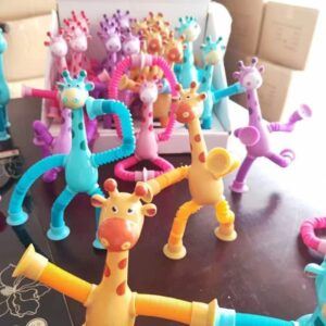 BEFOKA 4 PCS Telescopic Giraffe Suction Toys, Shape-Changing Giraffe Telescopic Tube Cartoon Toys, Stretch Novel Educational Toys (Colorful)