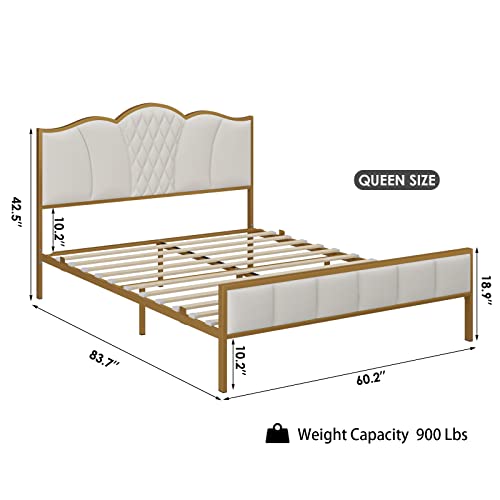 HITHOS Queen Size Bed Frame, Modern Upholstered Bed Frame with Tufted Headboard, Heavy Duty Platform Bed with Wood Slat Support, Noise Free, No Box Spring Needed (Light Grey, Queen)