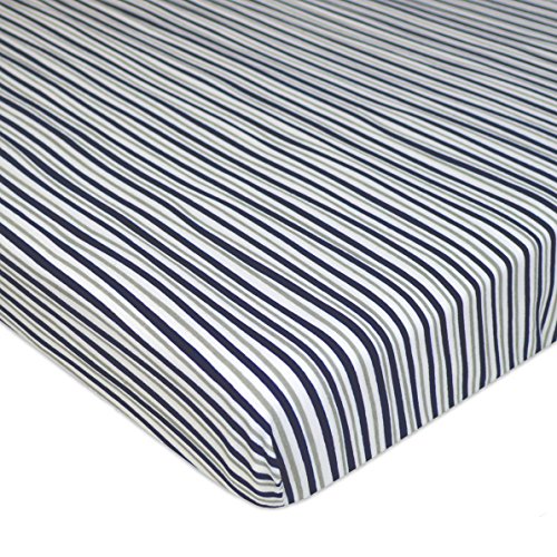 American Baby Company Printed 100% Cotton Jersey Knit Fitted Portable/Mini-Crib Sheet for Boys and Girls, Navy Fun Stripe, 24"x38"(Pack of 1)