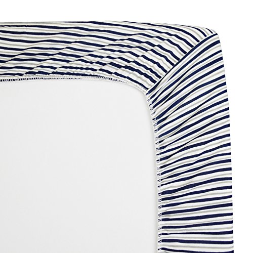 American Baby Company Printed 100% Cotton Jersey Knit Fitted Portable/Mini-Crib Sheet for Boys and Girls, Navy Fun Stripe, 24"x38"(Pack of 1)