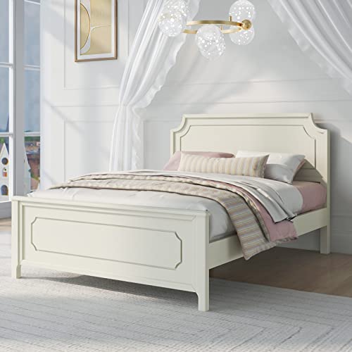 Harper & Bright Designs Queen Size Platform Bed with Headboard and Footboard, Rubber Wood Queen Bed Frame with Sturdy Slat for Bedroom, No Box Spring Need, Easy Assembly (Ivory White)