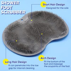 Yinkin 2 Pieces Shower Foot Scrubber Mat Hands Free Back Scrubber for Shower Wall Mounted Bath Massage Pad Back Scrubber Back with Non Slip Suction Cups Foot Cleaner for Men Women (Gray, Blue)