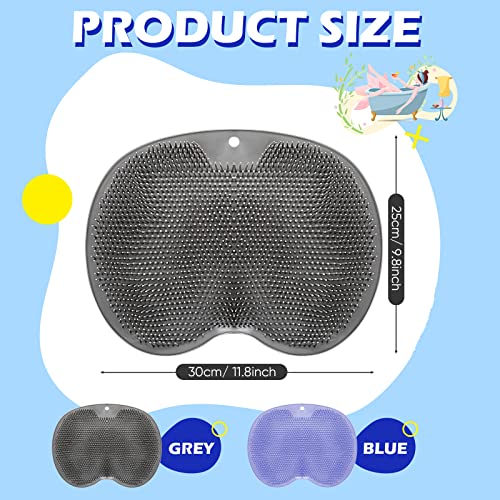 Yinkin 2 Pieces Shower Foot Scrubber Mat Hands Free Back Scrubber for Shower Wall Mounted Bath Massage Pad Back Scrubber Back with Non Slip Suction Cups Foot Cleaner for Men Women (Gray, Blue)